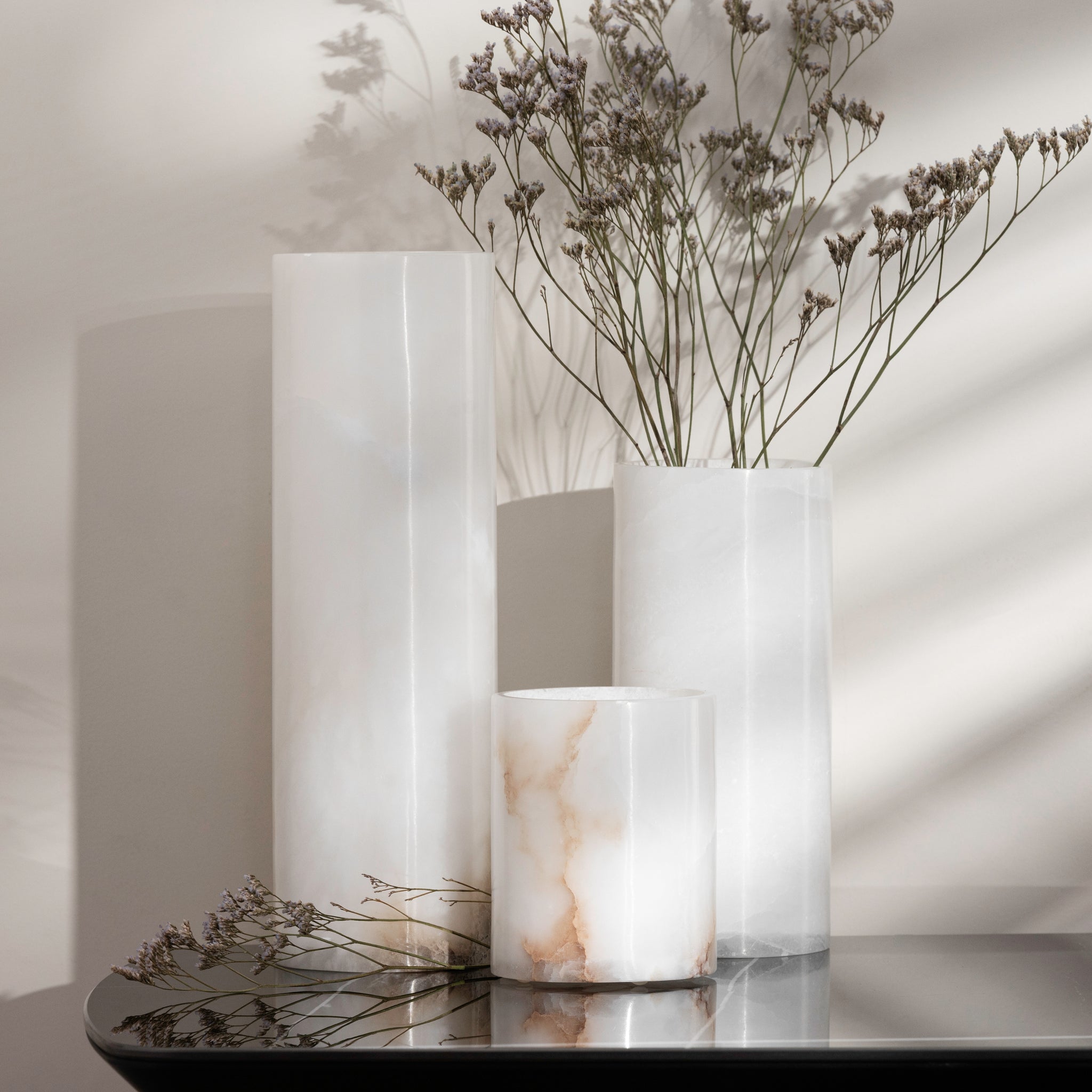 Marble Decor Artifact Three Alabaster Marble Towers