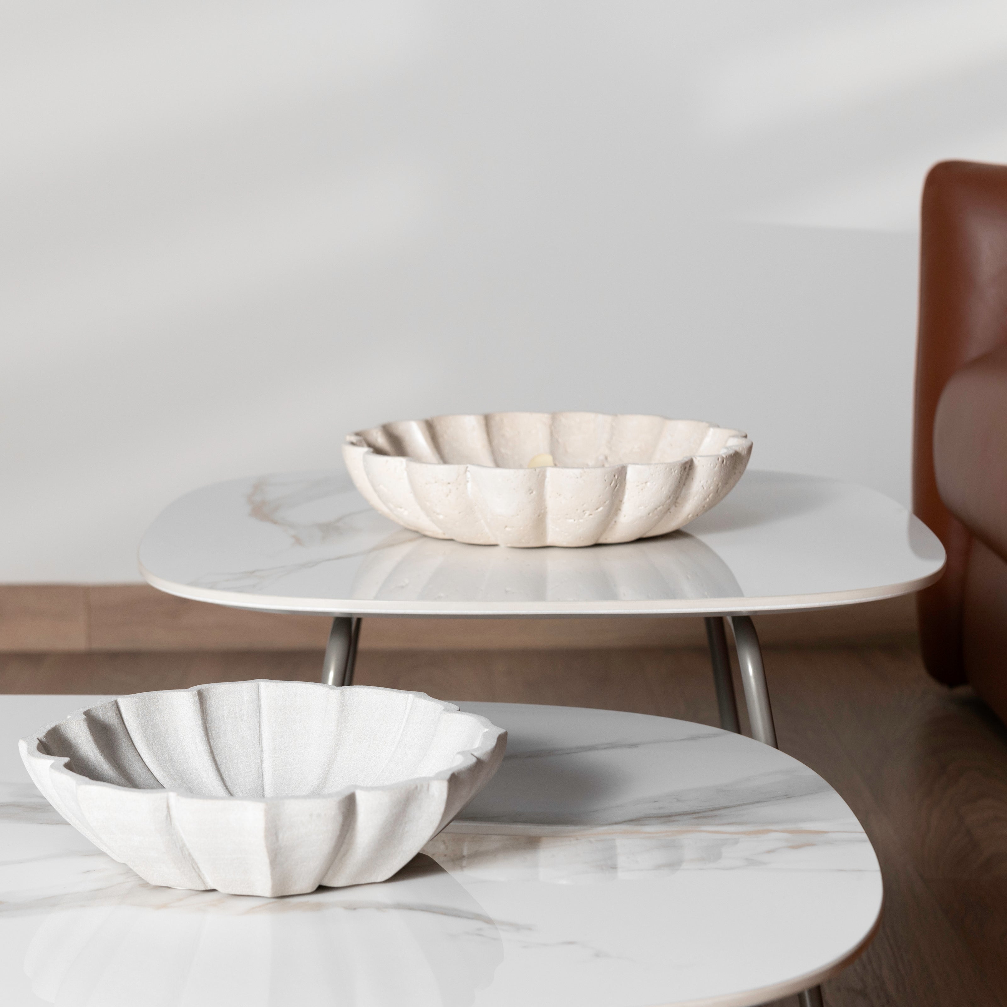 Covea – Scalloped Travertine Bowl 12" Urli
